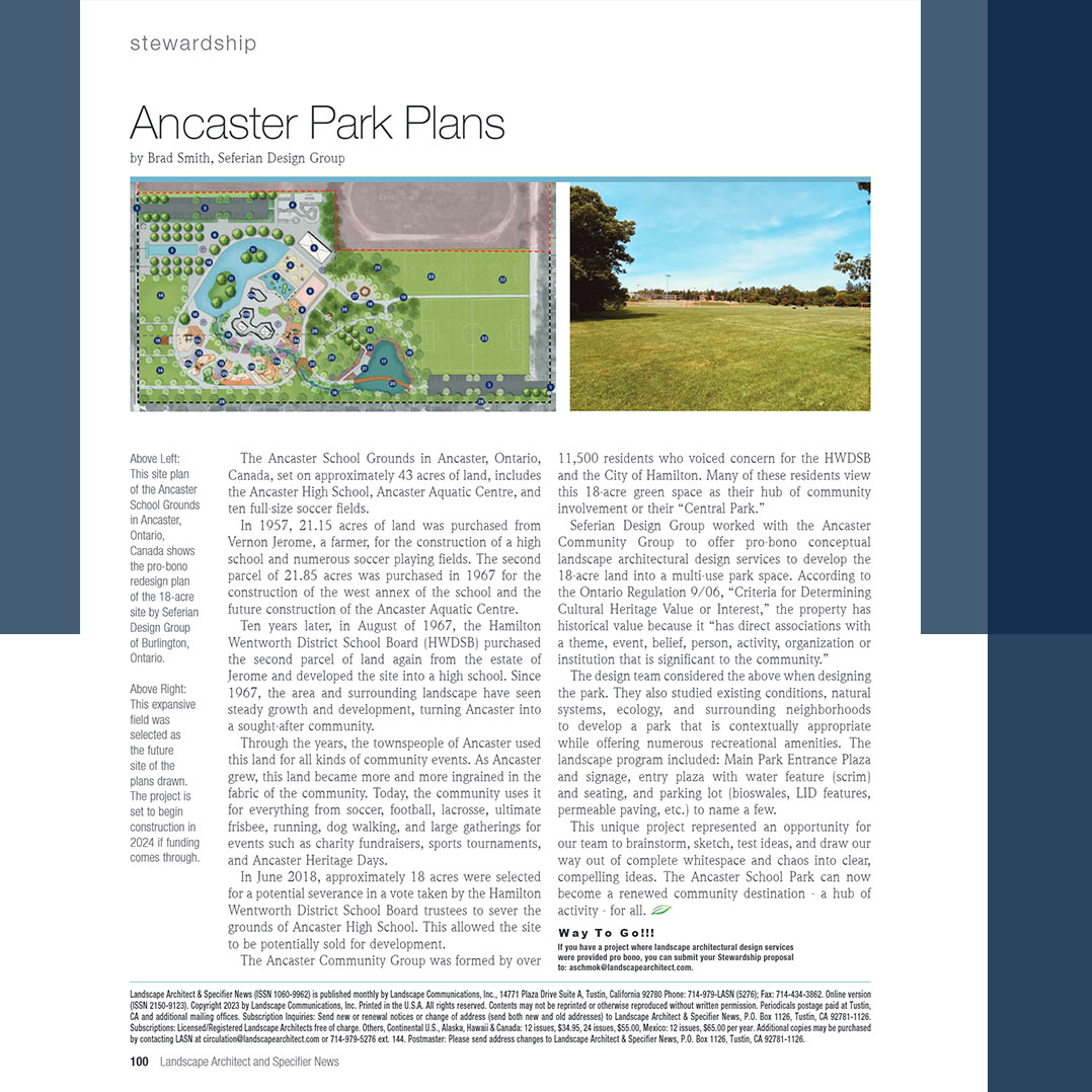 Ancaster School Park Design featured in LASN Magazine – SDG Landscape ...